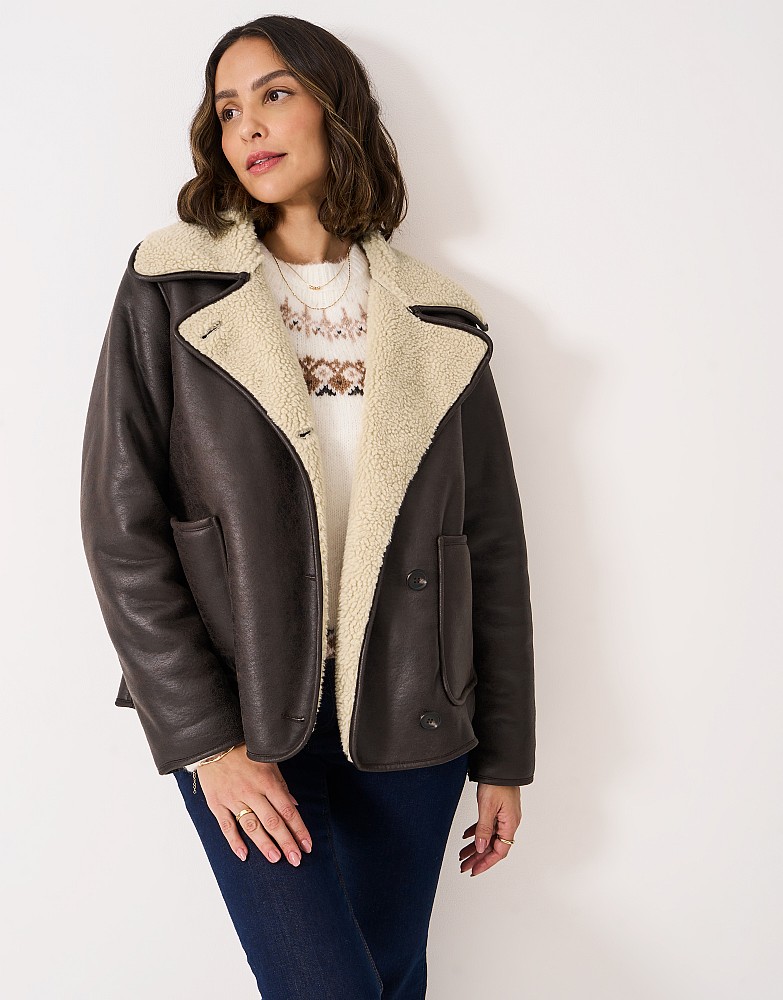 Faux Shearling Patch Pocket Jacket in Brown from Crew Clothing Company