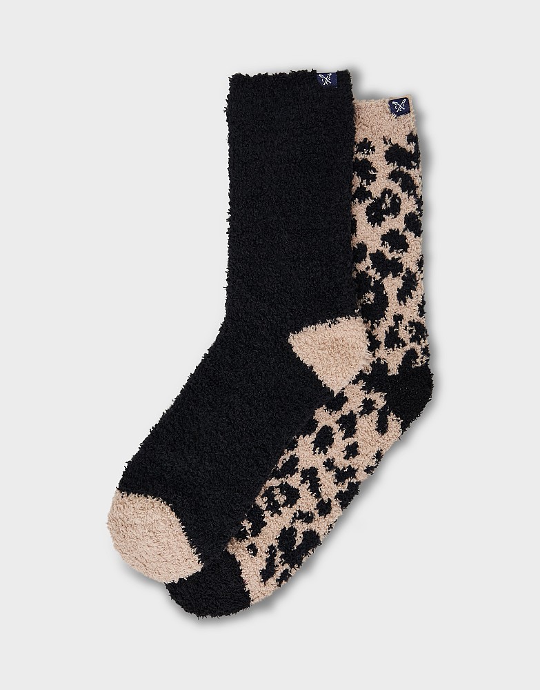 Faux-Fur Lined Socks in Black & Beige from Crew Clothing Company