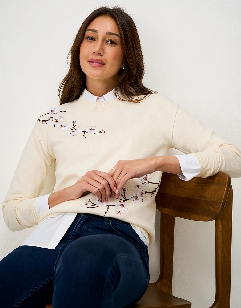 Women's Cherry Blossom Embroidered Jumper in Cream from Crew Clothing