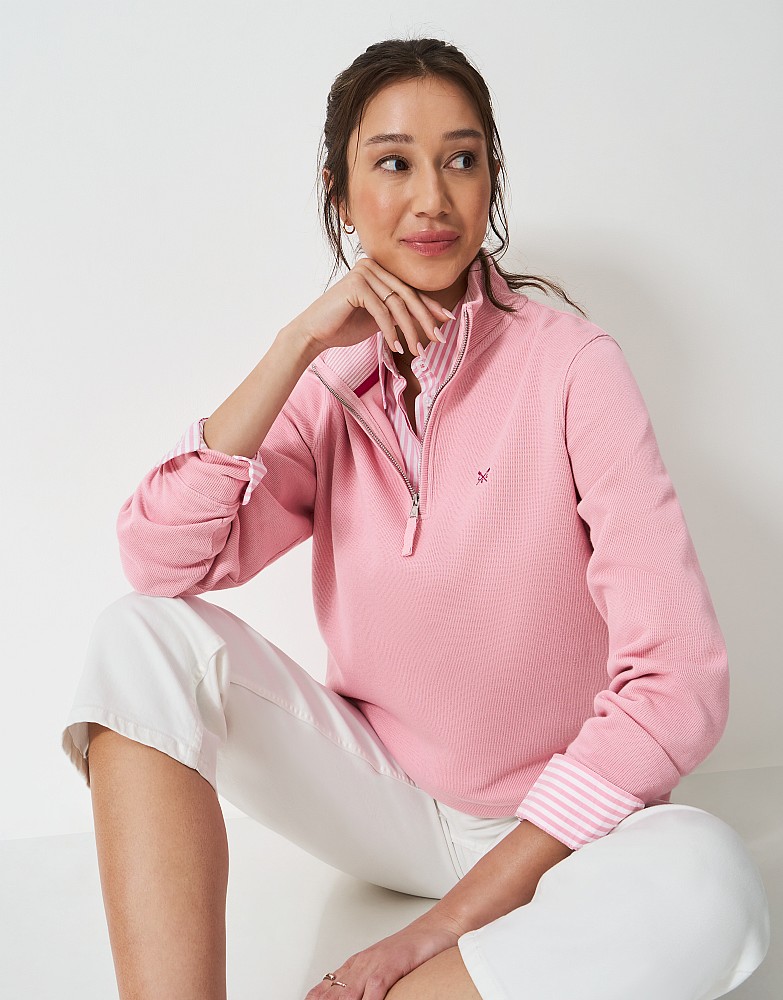 Women's French Rib Half Zip in Pink from Crew Clothing